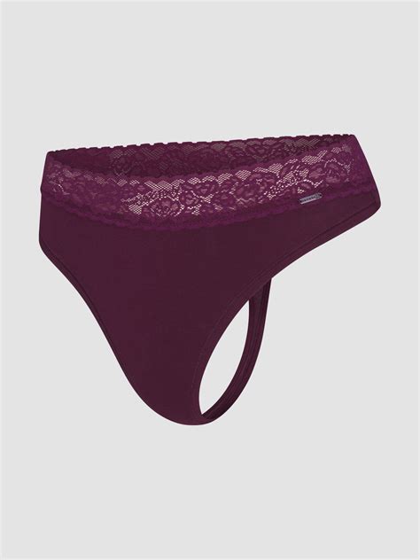 Cotton Essentials Lace Trim Mid Rise Thong Panty In Purple SAVAGE X FENTY