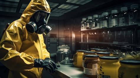 Premium Photo High Stakes Lab Setting Scientist In Hazmat Suit