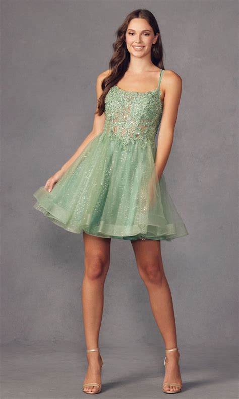 Short A Line Prom Dress With Sheer Bodice Promgirl