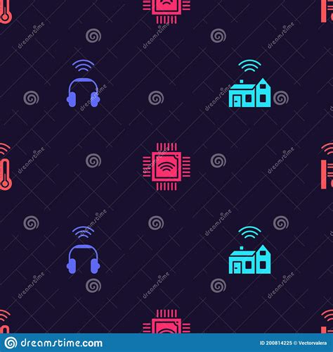 Set Smart Home With Wireless Headphones Processor Microcircuits Cpu