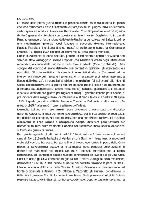 Prima Guerra Mondiale Docsity