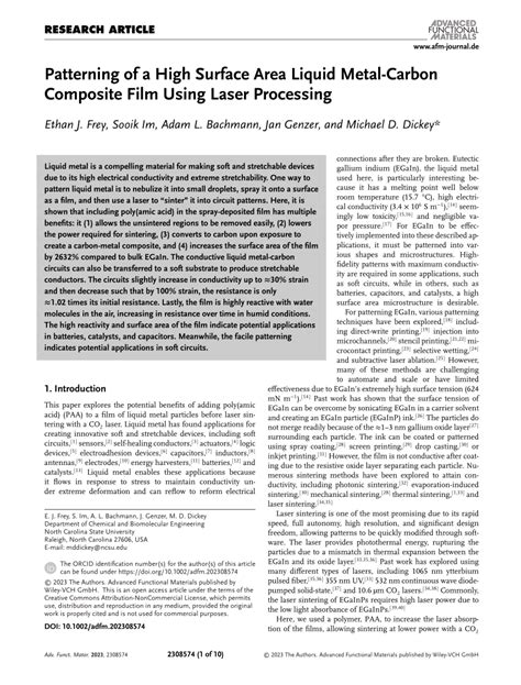 Pdf Patterning Of A High Surface Area Liquid Metal‐carbon Composite Film Using Laser Processing