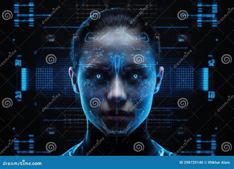 Close Up Of Futuristic Female Face Made Of Binary Code 3d Rendering Digital Hologram Ct Scan