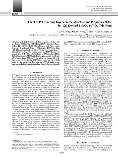 2010 Effect Of Pbo Seeding Layers On The Structure And Properties Of The Solgel Derived