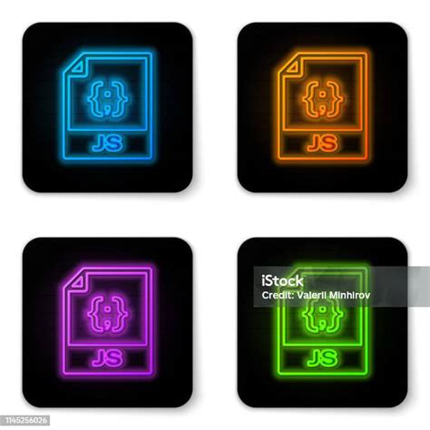 빛나는 네온 Js 파일 문서 아이콘입니다 다운로드 Js 버튼 아이콘 흰색 배경에 고립 Js 파일 기호입니다 검은색 사각형