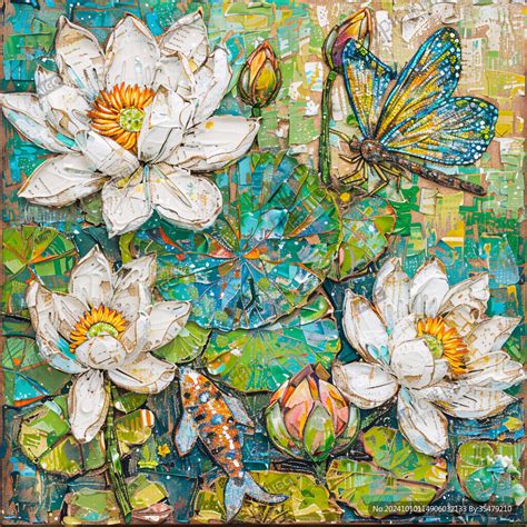 Ai创作图蝶恋花油画 油画装饰画蝴蝶 花卉昆虫装饰画 油画花卉陶瓷印花 荷花装饰油画 蓝色荷花壁画 蝴蝶花朵油画 荷花油画装饰画 马赛克荷花 写实油画荷花 昆虫油画 油画抽象油画蝴蝶 荷花蜻蜓