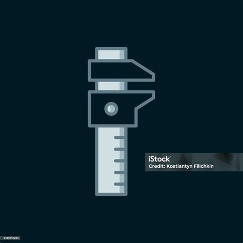 라인 캘리퍼 또는 캘리퍼스 및 스케일 아이콘이 검은 배경에 고립되어 있습니다 정밀 측정 도구 그림자가 있는 평면으로 채워진 윤곽선 스타일입니다 벡터 가득 찬에 대한 스톡