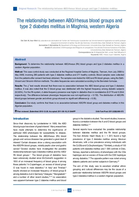Pdf The Relationship Between Aborhesus Blood Groups And Type 2