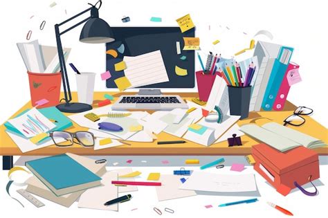 Premium Photo Organizational Chaos A Desk In Disarray