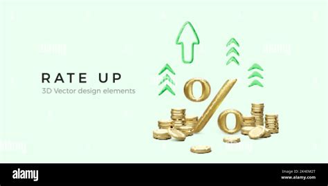 3d Gold Percent Symbol With Green Arrows And Gold Coin Stack In Cartoon