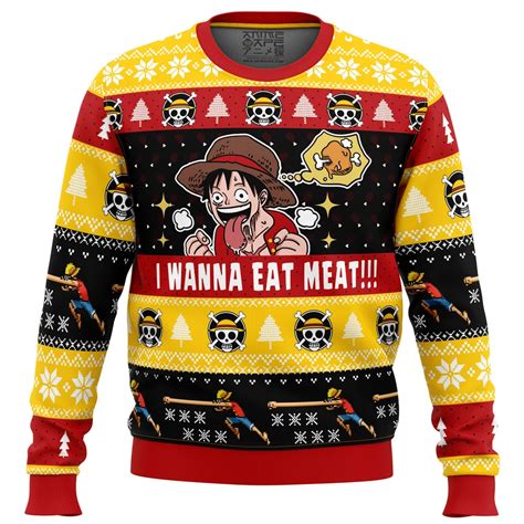 I Want To Eat Meat Luffy One Piece Ugly Christmas Sweatshirt