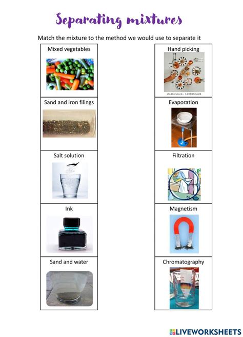 Separation Of Mixtures Worksheets