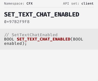 SetTextChatEnabled FiveM Natives Cfx Re Docs