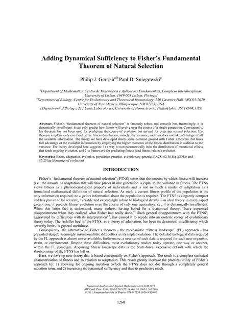 Pdf Adding Dynamical Sufficiency To Fishers Fundamental Theorem Of