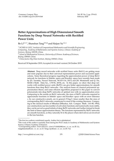 Global Science Press Better Approximations Of High Dimensional Smooth