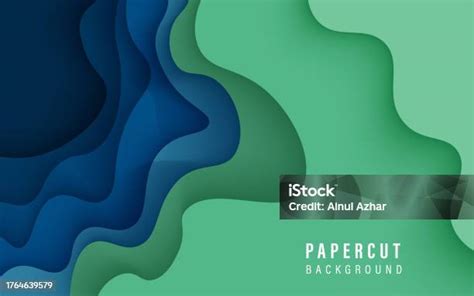 Multi Colored Abstract Green Blue Colorful Wavy Papercut Overlap Layers Background Eps10 Vector