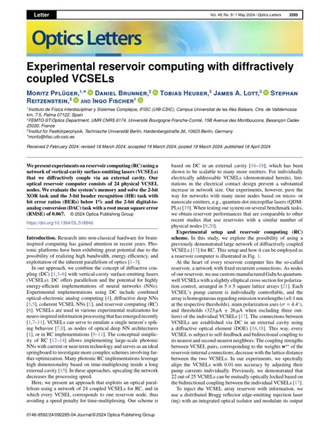 Experimental Reservoir Computing With Diffractively Coupled Vcsels