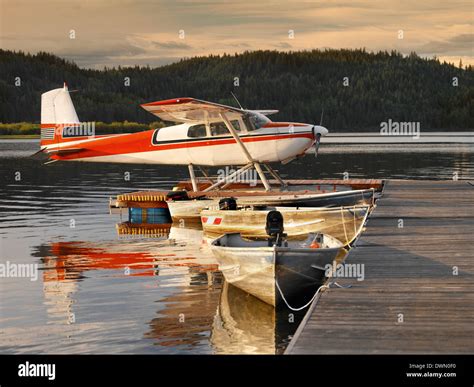 Float Plane Moored At A Jetty On Canim Lake In British Columbia