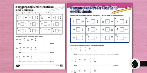 Compare And Order Fractions And Decimals Activity Twinkl
