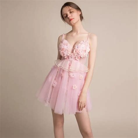 Сексуальное платье для Бала с V образным вырезом и цветами милое Мини Короткое платье для