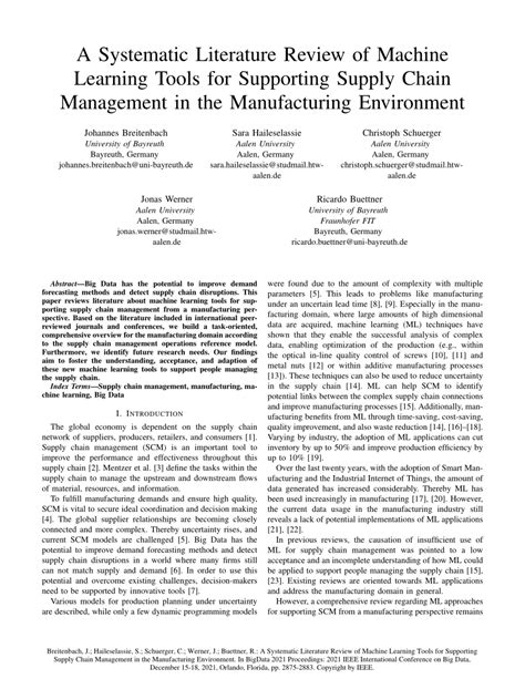 Pdf A Systematic Literature Review Of Machine Learning Tools For Supporting Supply Chain
