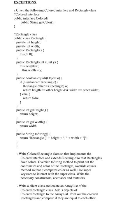 Solved EXCEPTIONS Given The Following Colored Interface Chegg