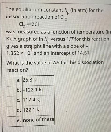 [solved] The Equilibrium Constant K {p} In Atm For