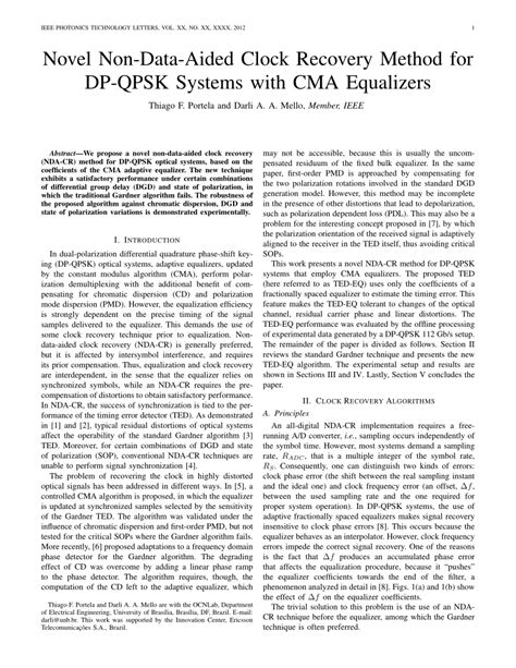 Pdf Novel Non Data Aided Clock Recovery Method For Dp Qpsk Systems With Cma Equalizers