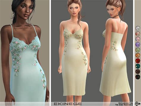 Embroidered Satin Midi Dress Sims Love