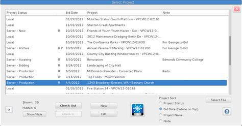 select project dialog