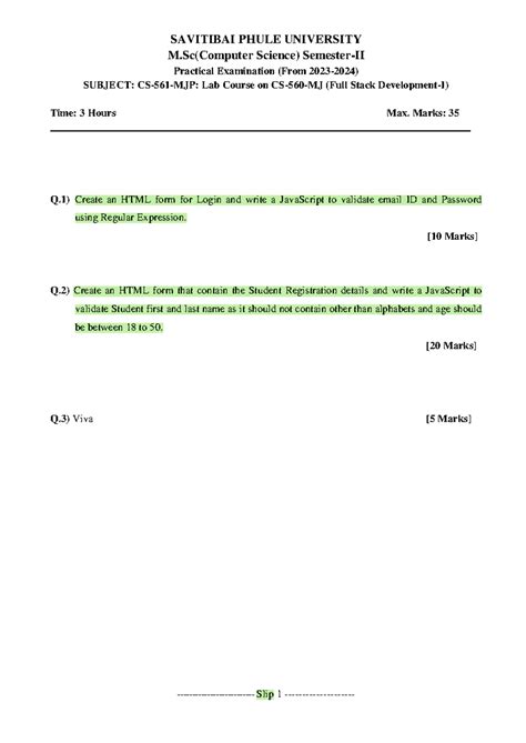 Msc Cs Slips Cs561mjp Fsd1 Mcomputer Science Semester Ii Practical
