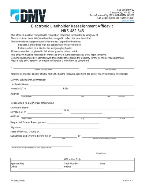 Form Vp 268 Download Fillable Pdf Or Fill Online Electronic Lienholder