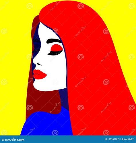 Young Woman Model In Profile In Pop Art Style Girl For Advertising