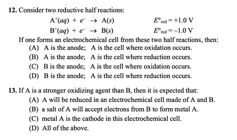Solved 12 Consider Two Reductive Half Reactions Aaq é