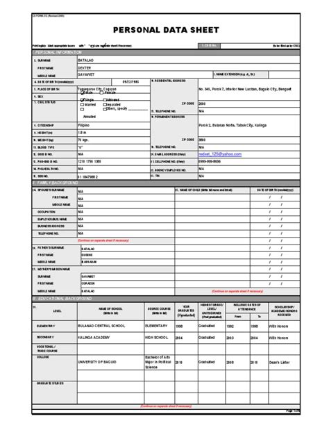 Cs Form 212 Revised 2017 Philippin News Collections