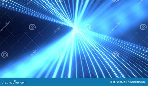 Abstract Blue Waves From Lines And Dots Of Particles Of Glowing Swirling Futuristic Hi Tech With