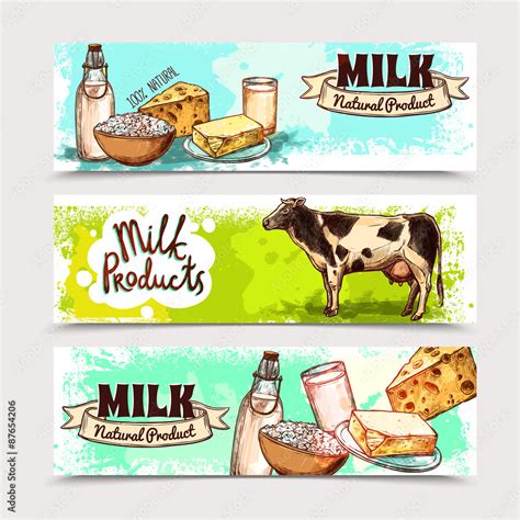 Milk Products Banner Set Stock-Vektorgrafik | Adobe Stock