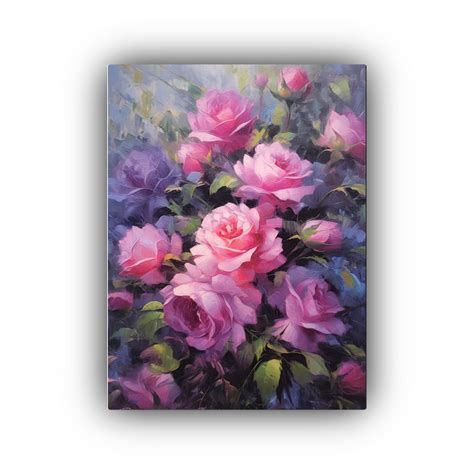 Cuadro Decorativo Estilo Estilo óleo De Escena Floral Con Rosas Rosadas
