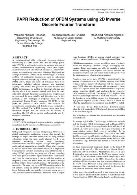 pdf papr reduction of ofdm systems using 2d inverse discrete fourier