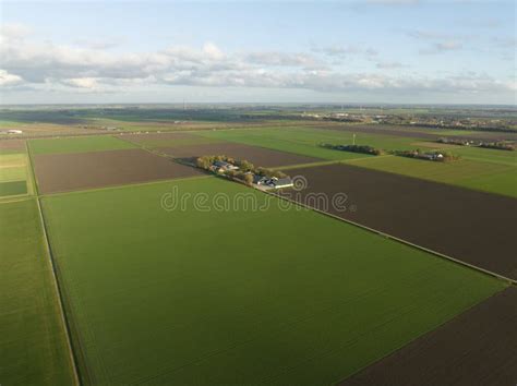 Agriculture Modern Farm House Residential In Wide Open Empty Green