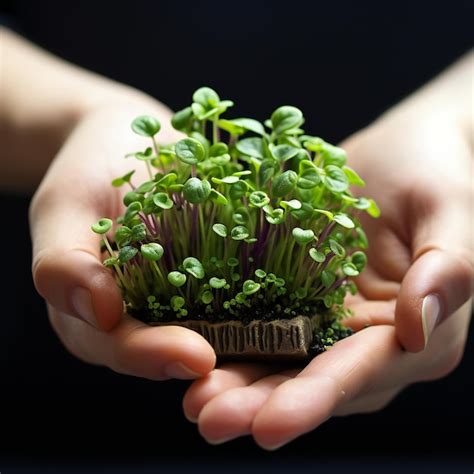 Premium Ai Image Microgreens Closeup In In Hand Sprouted Seeds