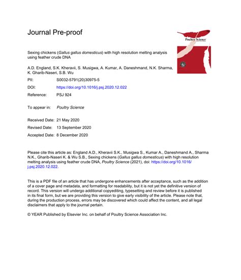 Pdf Sexing Chickens Gallus Gallus Domesticus With High Resolution