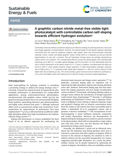 Pdf A Graphitic Carbon Nitride Metal Free Visible Light Photocatalyst With Controllable Carbon