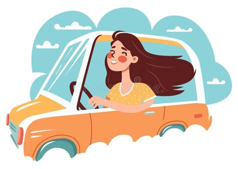 Cute Contented Girl Rides On A Small Car Stock Vector Illustration
