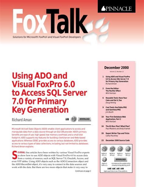 Using Ado And Visual Foxpro 60 To Access Sql Dfpug Portal