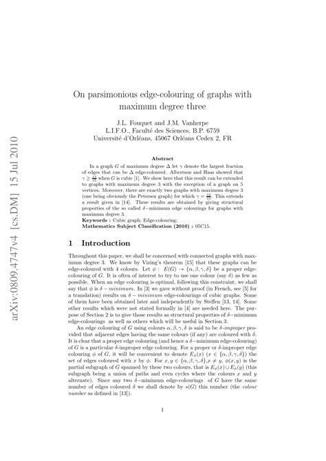 Pdf On Parsimonious Edge Colouring Of Graphs With Maximum Degree Three
