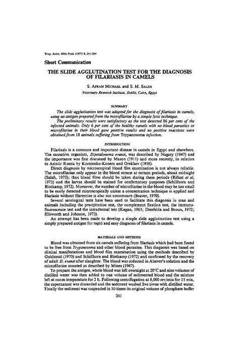 Pdf The Slide Agglutination Test For The Diagnosis Of Filariasis In
