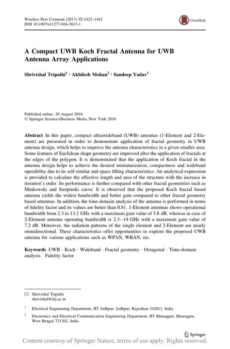 A Compact Uwb Koch Fractal Antenna For Uwb Antenna Array Applications Request Pdf