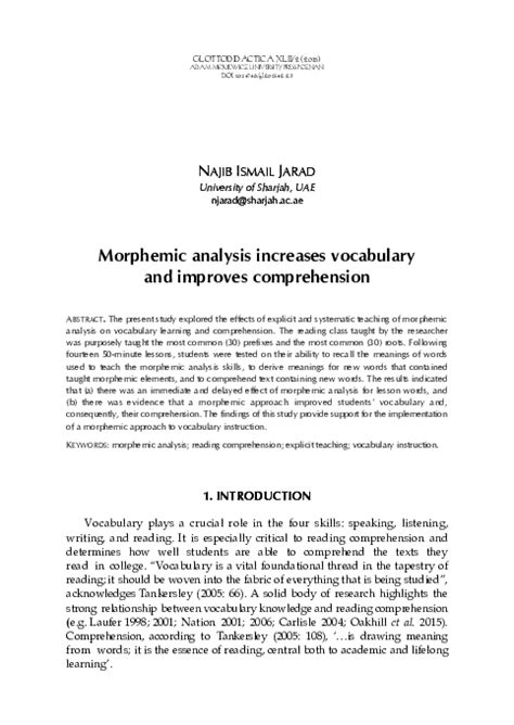 Pdf Morphemic Analysis Increases Vocabulary And Improves Comprehension