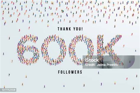 600k 또는 60만 명의 팔로워에게 감사드립니다 600k 벡터 일러스트레이션을 만드는 대규모 인원 그룹 6에 대한 스톡 벡터